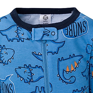 Gerber Baby Boys' 2-Pack Footed Pajamas, Sleepy Blue Dino, 0-3 Months