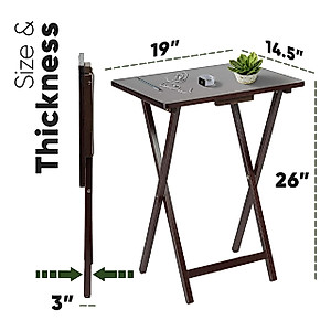 PJ Wood Durable Versatile Lightweight Rectangular Collapsible Solid Wood Television Snack Tray Tables for Indoor Use, Espresso (2 Set)