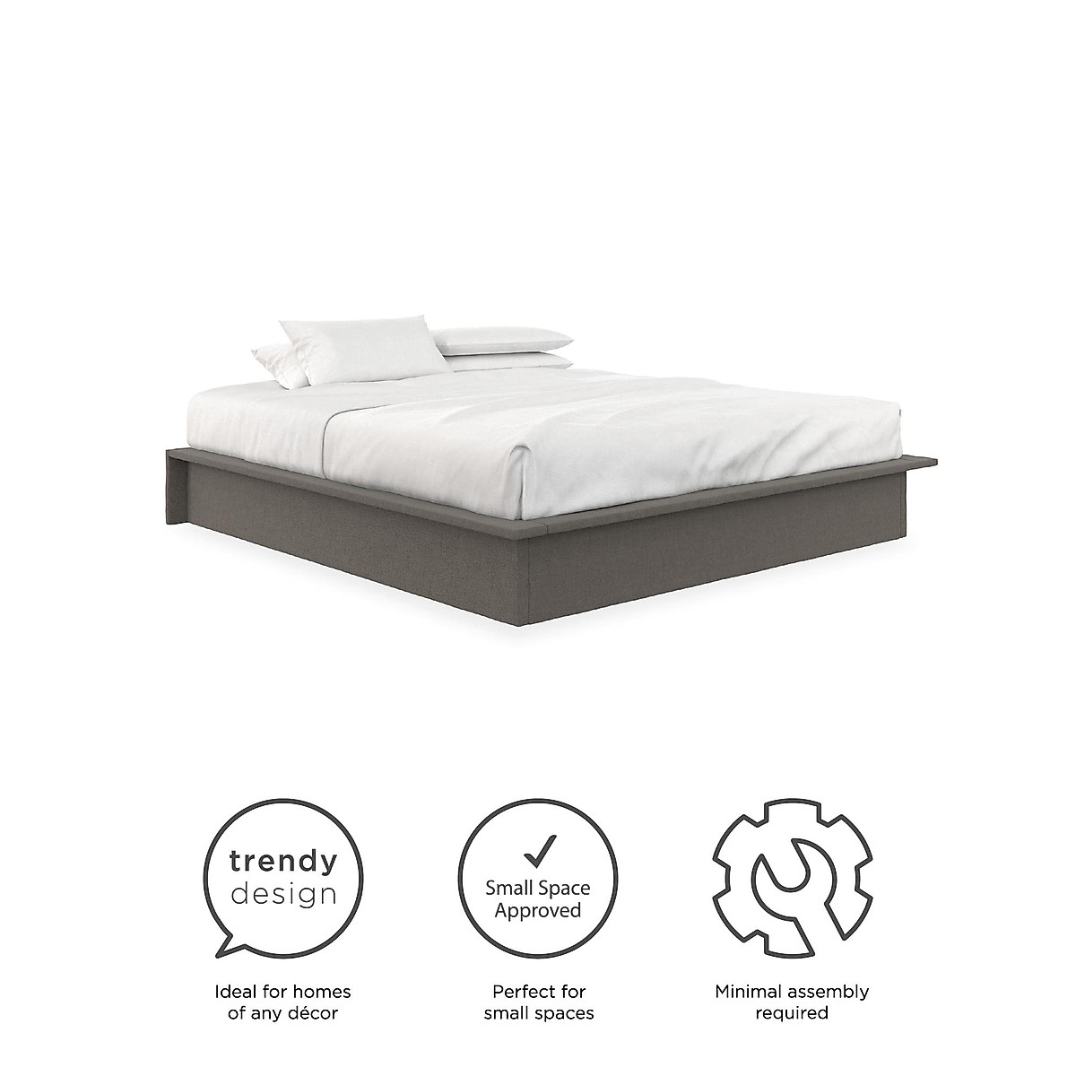 DHP Maven Upholstered Platform Bed with 11 Inch Height for Raised Mattress Support, No Box Spring Needed, King, Gray Linen