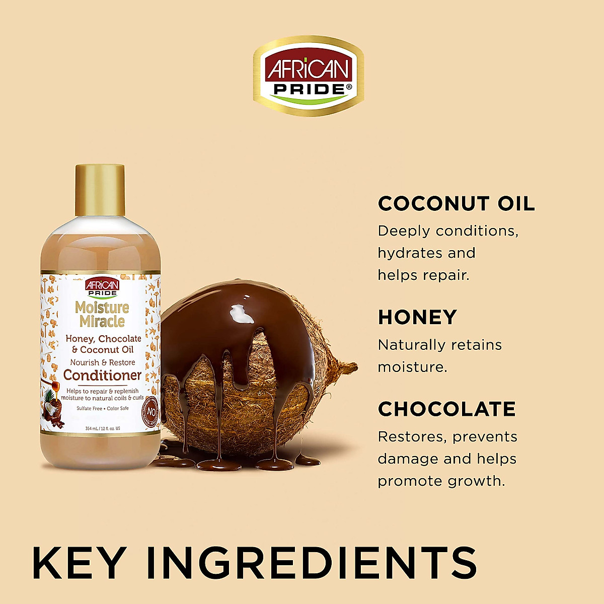 African Pride Moisture Miracle, Honey & Coconut Oil Shampoo, Honey, Chocolate & Coconut Oil Conditioner, Aloe & Coconut Water Pre-Shampoo, For Natural Coils & Curls, 12 Oz