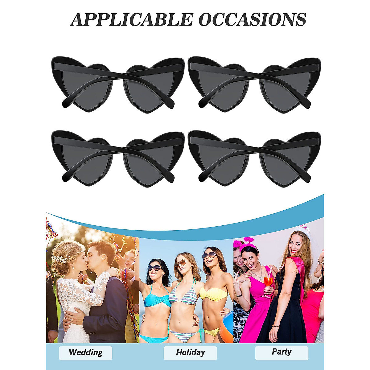 Flutesan 24 Pair Bachelorette Sunglasses Heart Sunglasses Retro Heart Shaped Eyewear Vintage Cat Style Glasses for Women(Black)