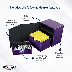 BCW Deck Vault LX 100 - Purple | Card Deck Case with 100 Sleeved Gaming Cards Capacity | For Magic: The Gathering, Pokemon, Commander Decks