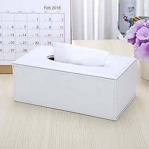KINGFOM Rectangular PU Leather Tissue Box Cover - Facial Tissue Paper Napkin Holder for Bathroom, Home, Office, Car Automotive Decoration with Magnetic Bottom(White)