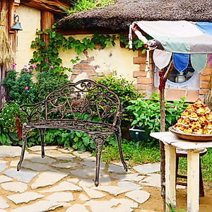 SSLine Garden Bench Outdoor Metal Benches Antique Bronze Patio Park Bench with Floral Rose Design 38" Yard Porch Loveseat Leisure Chair for Outdoor Clearance