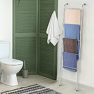 Blanket Ladder Bathroom Towel Holder Decorative Towel Rack 5 Tier Blanket Holder for Living Room Bathroom Laundry Room Silver, 2 Pack