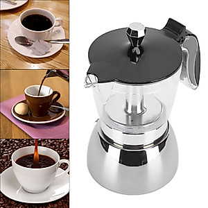 Fdit Classic Stovetop Maker, 6 Cups Stainless Steel Coffee Pot Italian Octagonal Household Brewing Cup Coffee Moka Pot