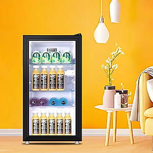 WANAI Beverage Refrigerator Mini Fridge Cooler Clear Glass Door 3.5 Cu.Ft Soda Beer Wine Fridges for Office Dorm Home Bar with Adjustable Removable Shelves White Inner
