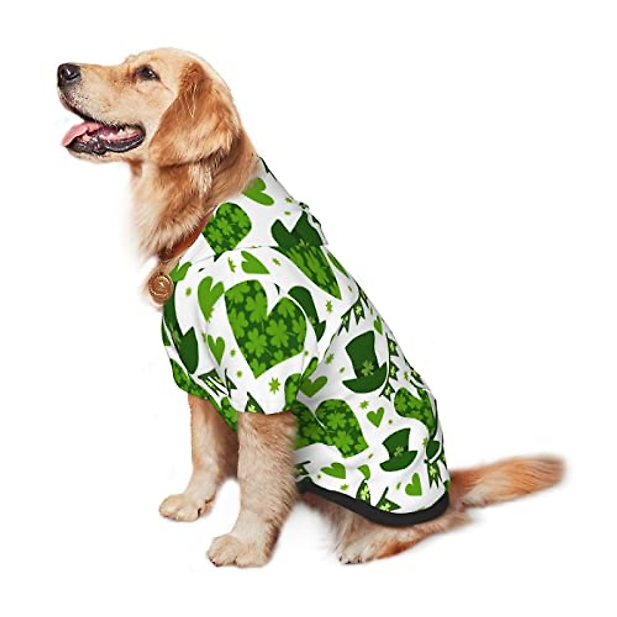 St. Patrick's Day Clover Leaves Dog Hoodie Sweater for Dogs Pet Clothes with Hat and Pocket for Medium Large Dogs M