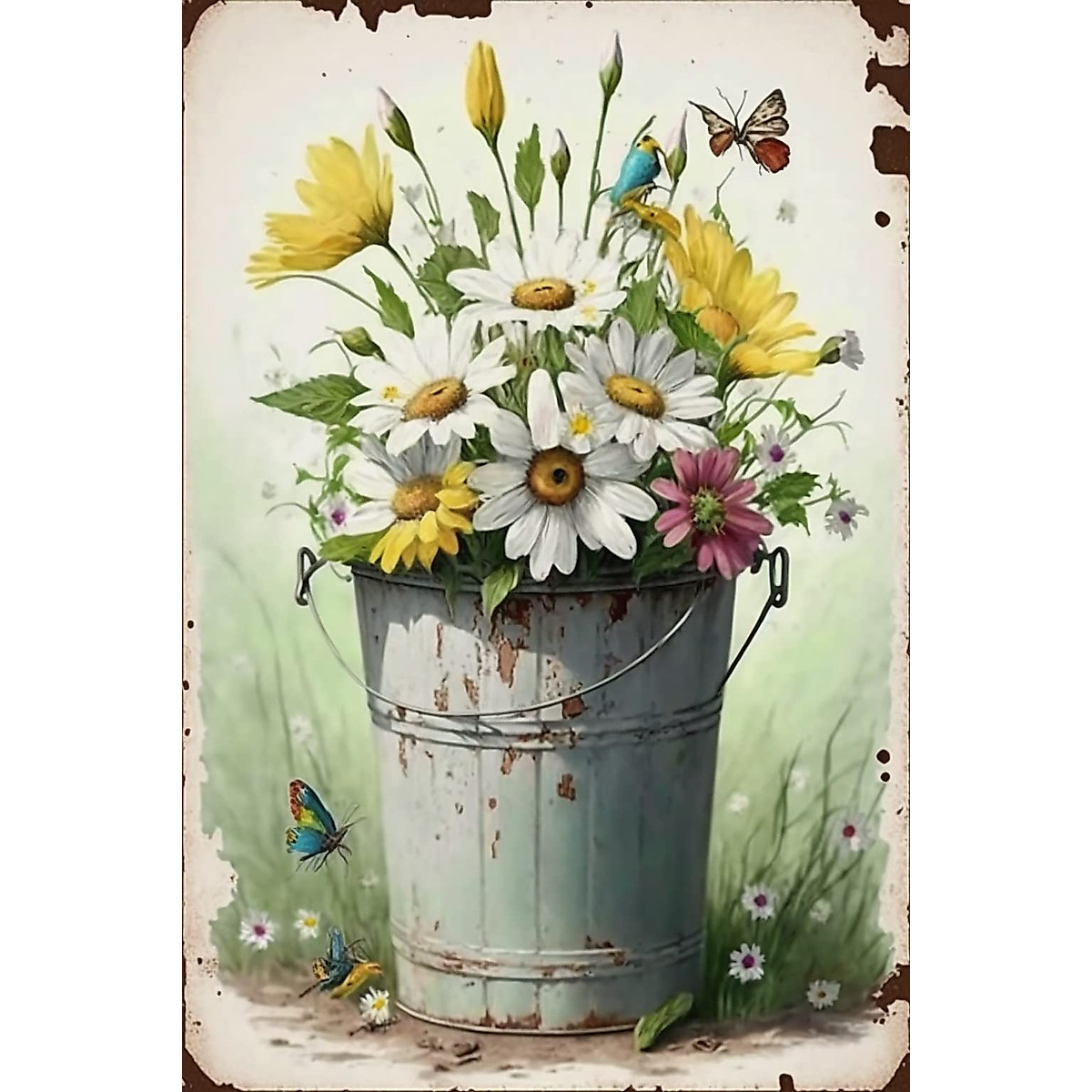 IHMOLN Daisy Flower Iron Barrel Diamond Painting Kits Autumn Butterfly - Adult Children Full Round Drill Cover Collection Art Painting Kit, for Room Decor Garden Shop Decor 30X45cm