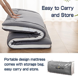 Syalife Japanese Futon Mattress Floor Mattress, 4" Thicken Roll Up Tatami Mat, Foldable & Portable Floor Bed Sleeping Pad, Traditional Shiki Futon (shikibuton), Design by Japan (Grey, 54 * 80)