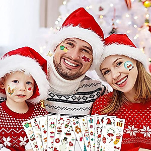 Luminous Christmas Temporary Tattoos for Kids Stocking Stuffers 130 PCS Cute Fake Face Body Tattoo Sticker Gifts for Boys Girls Adults Xmas Eve Holiday Birthday Party Favors Supplies Decorations