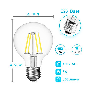 SHINESTAR 8-Pack G25 Globe Light Bulbs for Bathroom, Daylight 5000K, E26 LED Bulb 60 Watt Equivalent, Dimmable