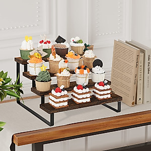 YINMIT Wooden Display Riser Stand, Tiered Perfume and Cologne Organizer Stand, 4 Tier Spice Rack Organizer, Rustic Display Shelf for Candles (4 Tier)