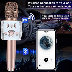 BONAOK Bluetooth Wireless Karaoke Microphone,Portable Karaoke Machine with Duet Sing for Car/Party/PC/All Smartphones X39 ROSE GOLD