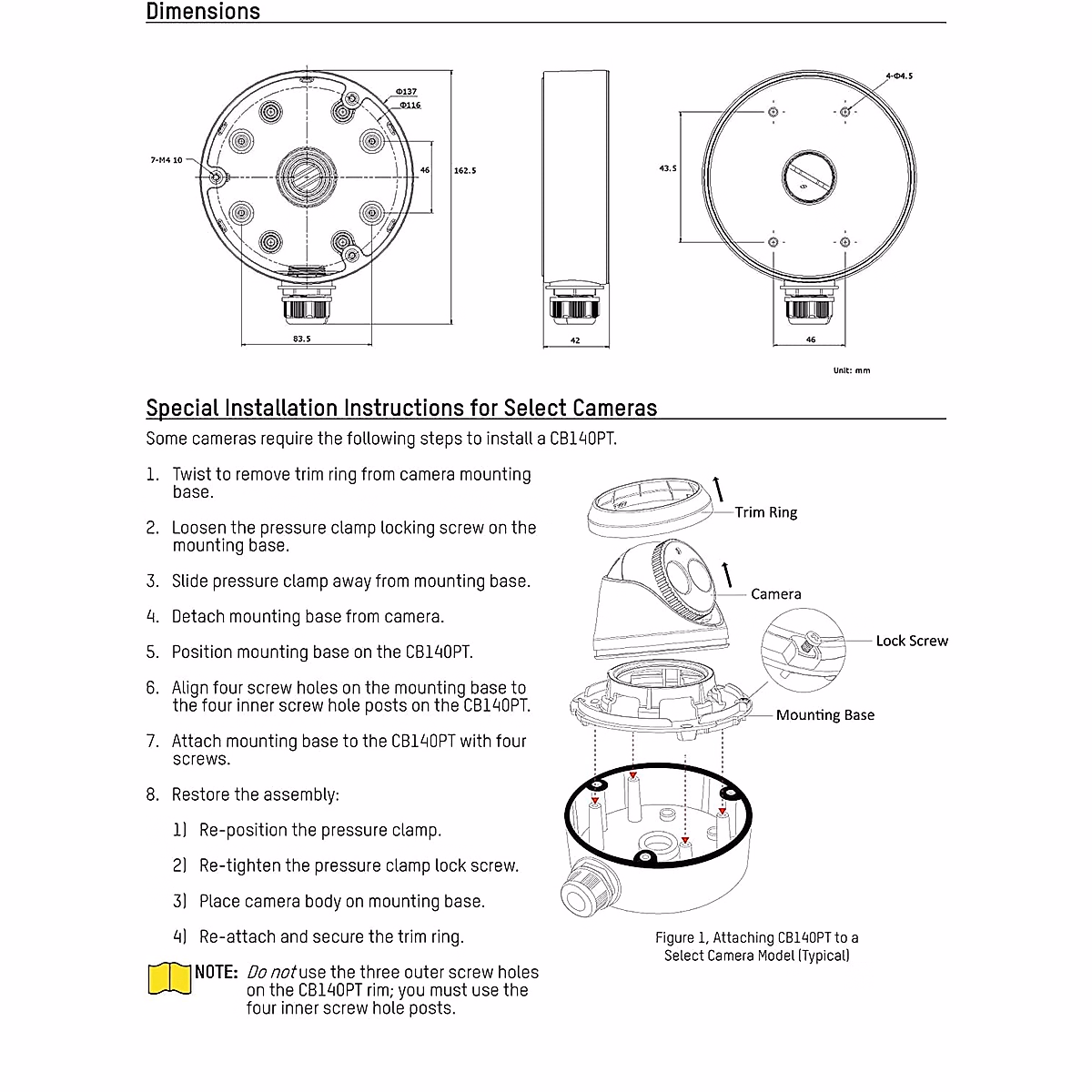 CB140PT LTB701 DS-1280ZJ-DM21 Wall Mount Bracket for DS-2CD2358G1-I, DS-2CD2347G1-LU, DS-2CD2347G2-LU and DS-2CD2387G2-LU