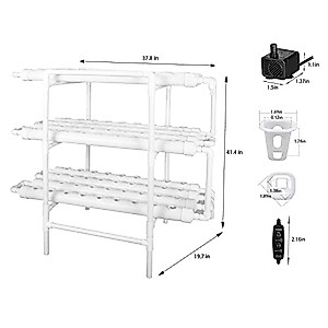 LAPOND Hydroponic Grow Kit, Hydroponics Growing System 3 Layers 108 Plant Sites Food-Grade PVC-U Pipes Hydroponic Planting Equipment with Water Pump, Pump Timer for Leafy Vegetables