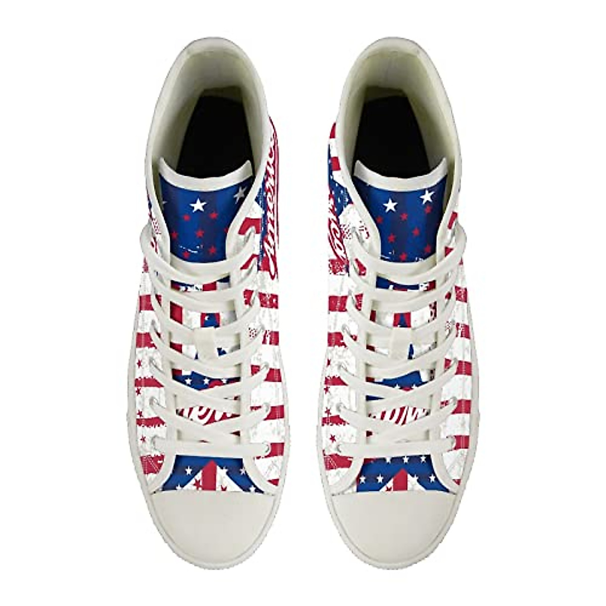 American Flag Mens High Top Print Canvas Shoes Patriotic Platform Travel Shoes for Boys Dressy Hands Free Shoes Sneakers for Women Girls Travel Vacation Arch Support Walking Loafers Shoes