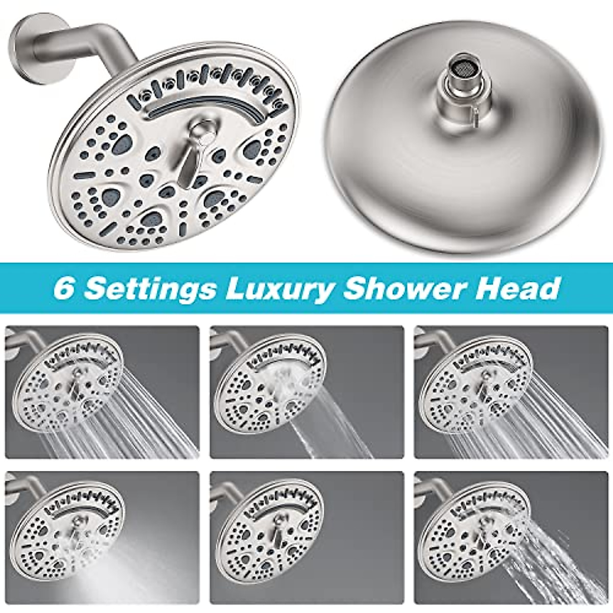 Shower System, Starbath Shower Faucet Set with 6-Setting Rainfall Shower Head and 9-Setting Handheld Shower Combo Set Wall Mounted, 3 Way Pressure Balance Shower Valve and Trim Kit(Brushed Nickel)