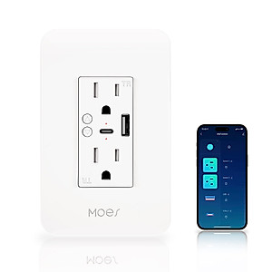 MOES WiFi Smart Outlet Extender Shelf Multi Outlets with 2AC Electrical Socket Splitter Wall Plug Expander with Nightlight Relay Status and Light Mode, 2x1000W, White Removable Shelf