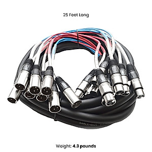 Seismic Audio Speakers 8 Channel XLR Snake Cables, Pro Audio Snake Cables, 25 Foot, Multiple Colored Coded Cables