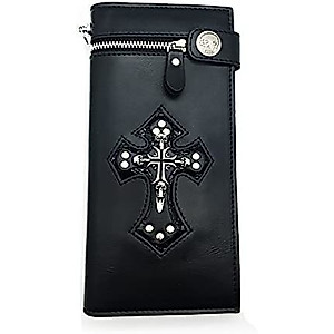 Wallet Men Punk Style Personality Long Wallet Skull Cross Retro Wallet (Color : Black B, Size : A)