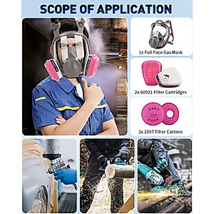 VOCITXI Full Face Respirator Mask - 6800 Reusable Gas Mask Anti-fog with 60921 Filters Prevent Dust Fumes Vapors Widely Used for Painting, Sanding, Polishing, Spraying and Other Work Protection