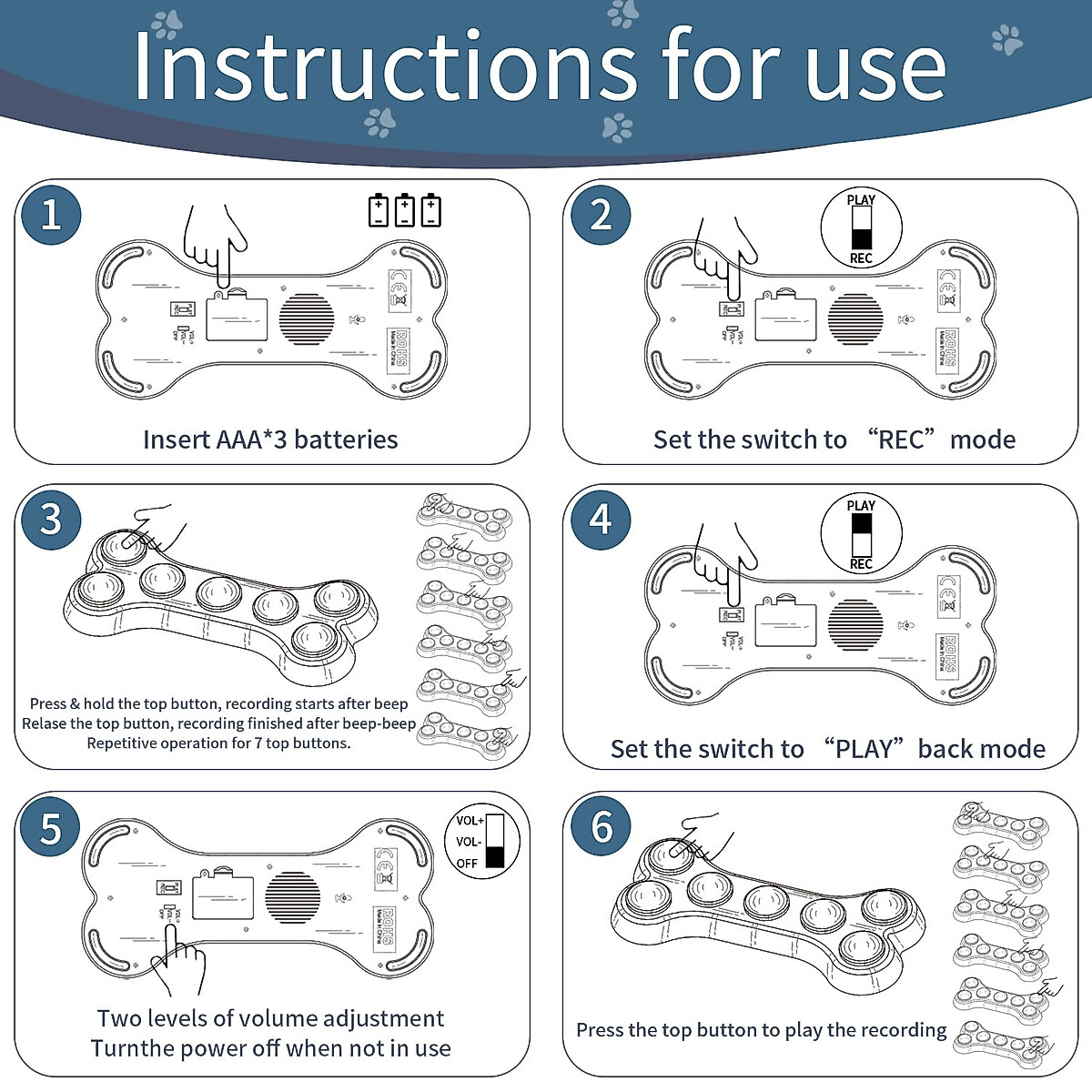 Dog Buttons for Communication with Sticker,7 in 1 Voice Recording Button,Dog Talking Buttons,Pet Buttons,Dog Training & Behavior Aids,Train Your Dog to Voice What They Want