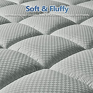 MATBEBY Bedding Quilted Fitted Queen Mattress Pad Cooling Breathable Fluffy Soft Mattress Pad Stretches up to 21 Inch Deep, Queen Size, Light Grey, Mattress Topper Mattress Protector