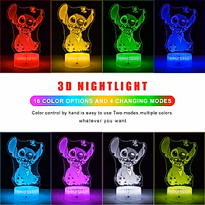 vpgun 3D Illusion Stitch Night Light: Stitch Light with Remote Control and Smart Touch, Stitch Lamp Stitch Room Decor for Girls Birthday Christmas Stitch Gifts