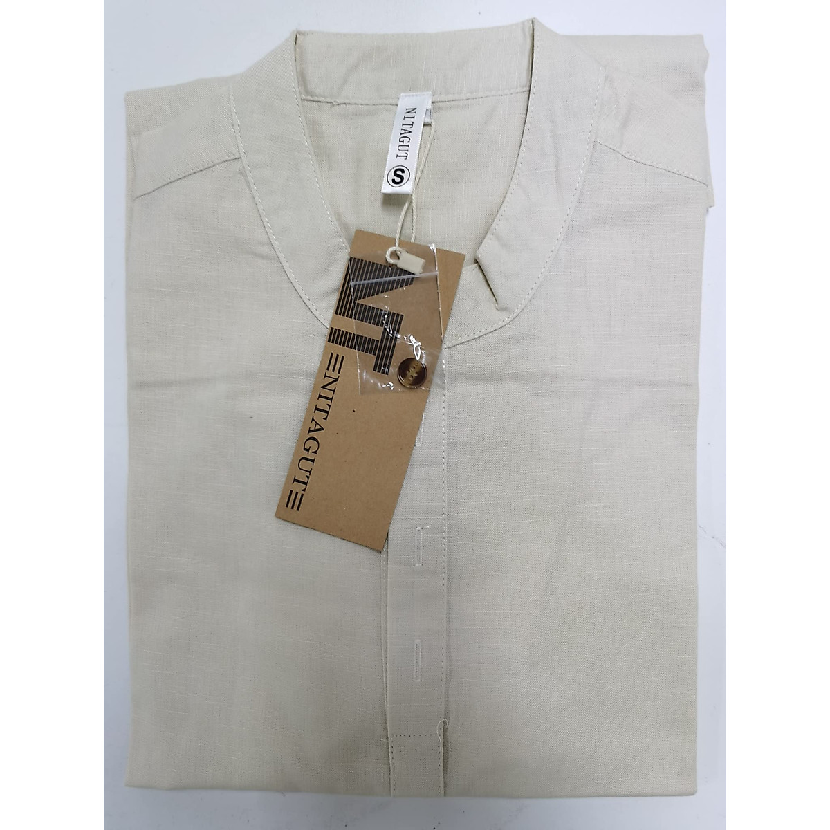 NITAGUT Men's Cotton Linen Blend Shirts , 01 Beige , US M/Chest 38-41