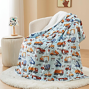 NEWCOSPLAY Sherpa Throw Blanket Cute Soft Aesthetic Fleece Blanket for Kids Girls Boys Teens Cozy Blanket for Bed Couch Camping (Excavator, Throw(50"x60"))