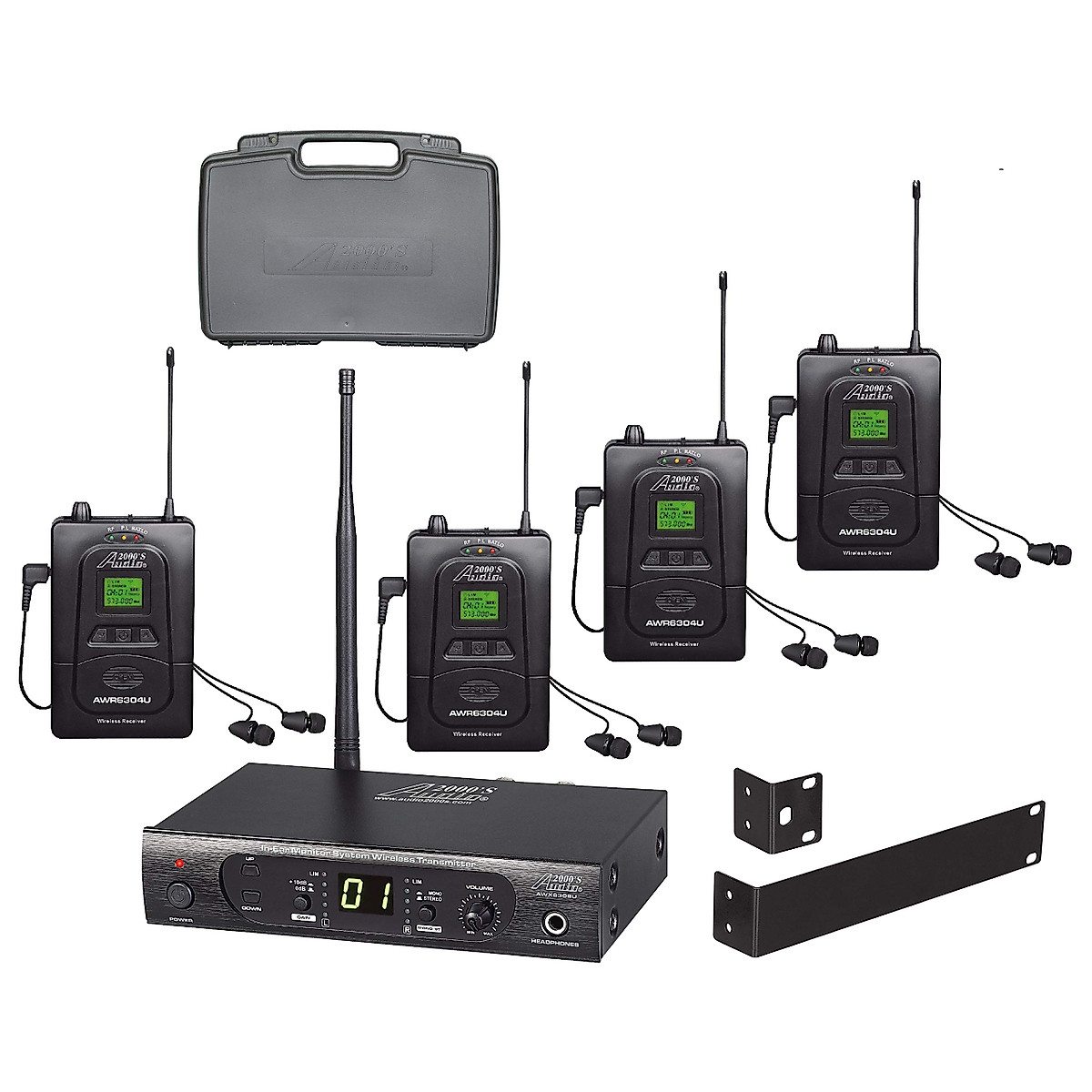 Audio2000'S AWM630AU UHF 100 Selectable Frequency Wireless in-Ear Monitor System with Four Wireless Receivers and a PVC Carrying Case