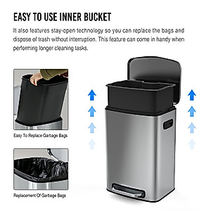 Ufurpie Rectangular 13 Gallon Trash Can with Foot Pedal, Kitchen Stainless Steel Thickened Trash Can with Soft Close Lid, 50L Large Garbage Can Perfect for Bedroom, Living Room, Bathroom, Office