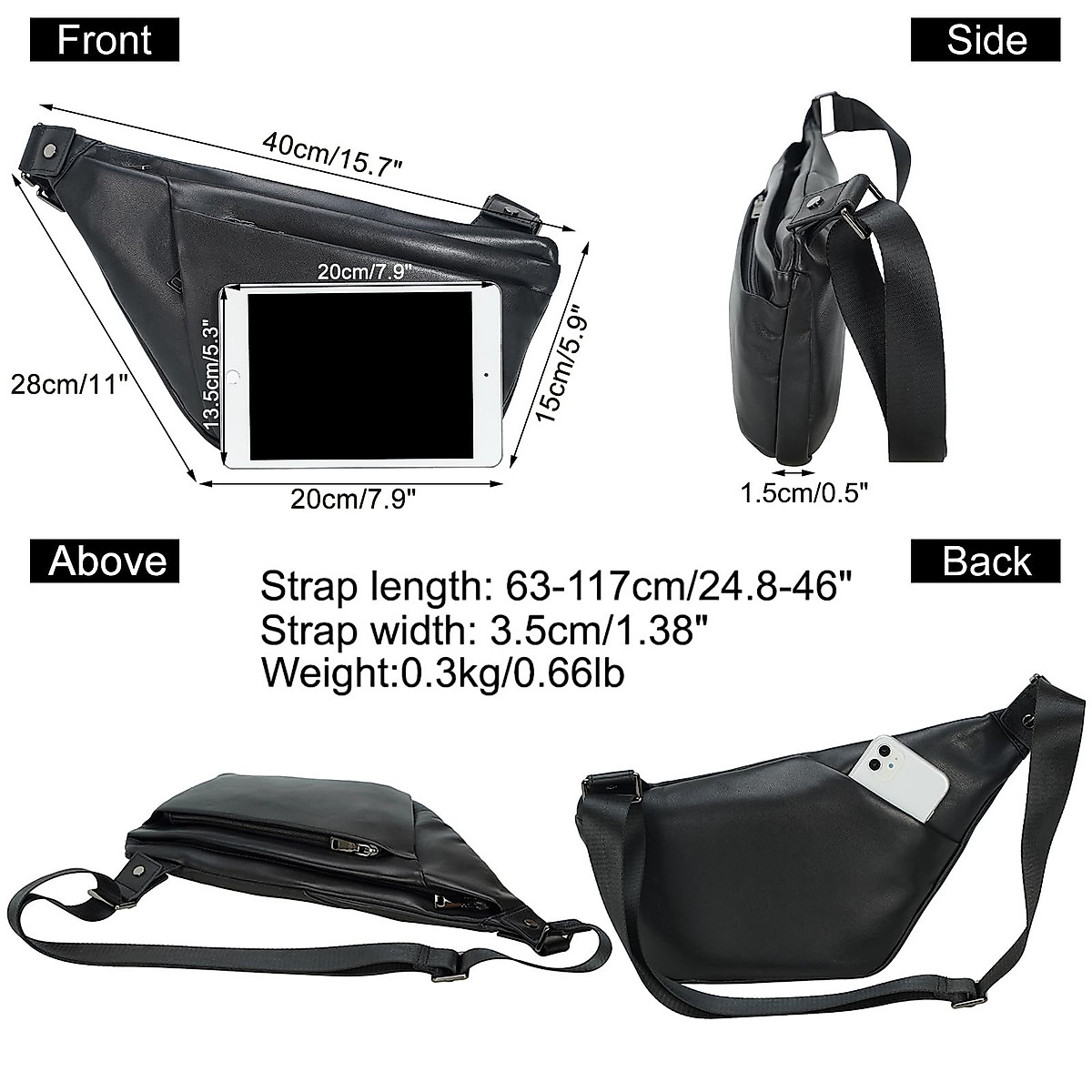 Leather Sling Backpack Bag for Men Fits 9.7 Inch Tablet Vintage Small Shoulder Crossbody Bags Hiking Daypack