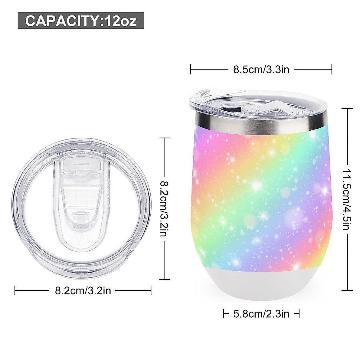 Glitters Rainbow Sky Double Wall Insulated Cup 12 Oz Stainless Steel Stemless Mug with Lids for Coffee Wine Boiled Water