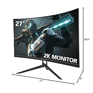 CRUA 27" Curved Gaming Monitor, QHD(2560x1440P) 144Hz/165Hz 99% sRGB Professional Computer Monitors, Support AMD FreeSync, Wall Mountable Installs(HDMI, DP)-Black