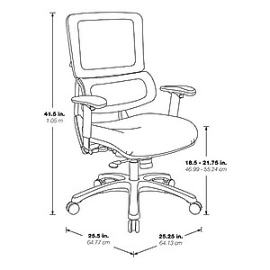 Office Star Pro X996 Fully Adjustable Manager's Office Chair with Lumbar Support, Black Mesh Back, Polished Aluminum Base and Coal FreeFlex Black Seat with Headrest