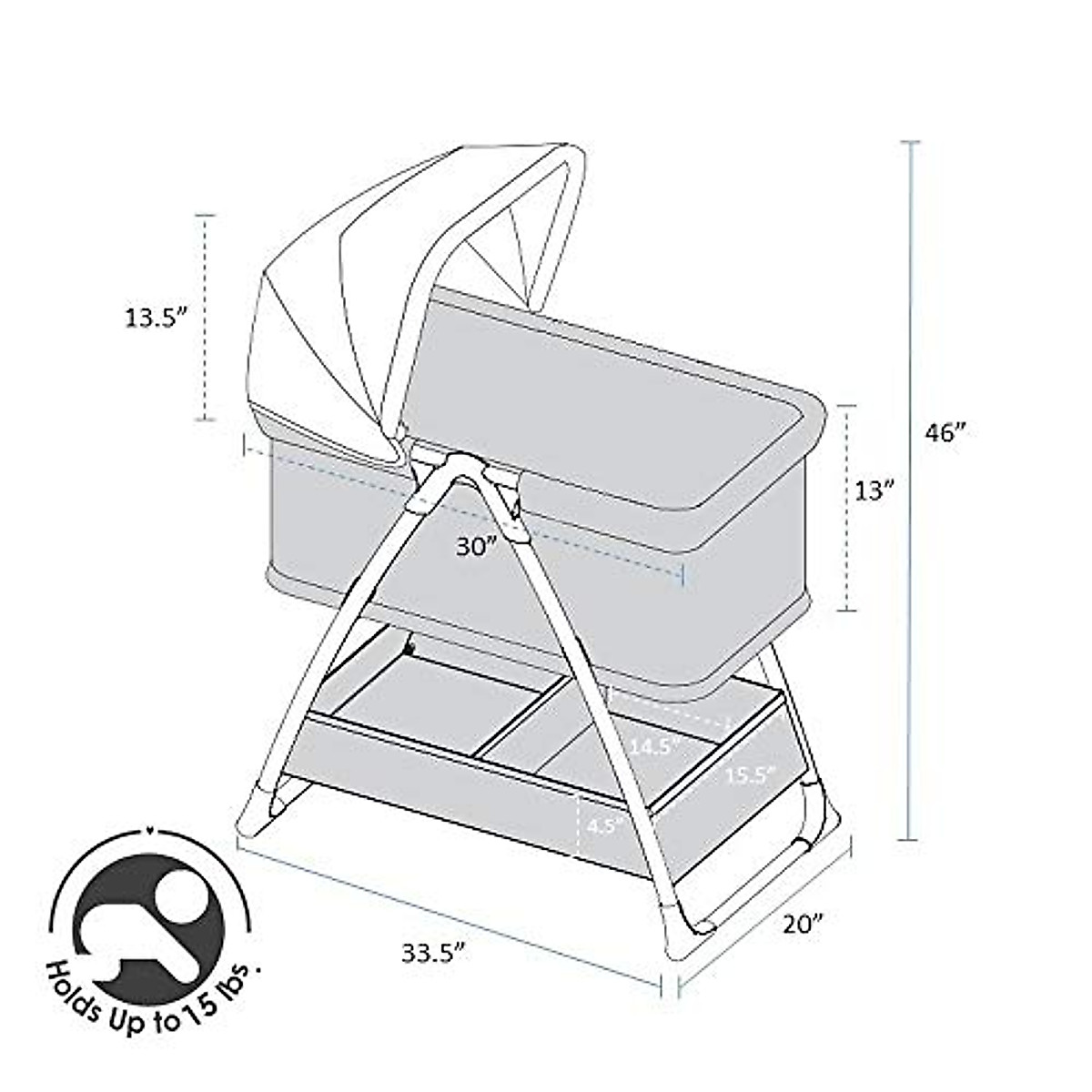 Simmons Kids City Sleeper Bedside Bassinet Portable Crib - Activity Mobile Arm with Nightlight, Vibrations, Twinkle Lights and Rotating Stars, Grey Tweed
