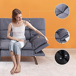 Hcore Convertible Bed Grey Fabric Memory Foam Loveseat Futons Couch,Small Euro Lounger Sofa for Compact Living Spaces,Apartment,Dorm,Studio,Guest Room, Home Office, Flax Gray