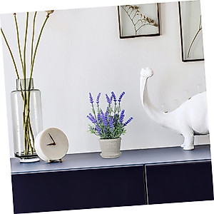 Artificial Flowers Plastic Lavender Arrangements in Pots for Decor 8.7 x 3.1Inch (Purple)