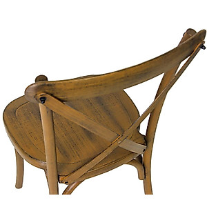 Fohfurniture Set of 4 Imitation Textured Wood Resin Crossback Stacking Event Cafe Patio Restaurant Chairs for Outdoor/Indoor Use, with Metal Rod-Reinforced Legs