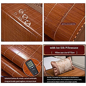 Carbonized Bamboo Summer Sleeping Mat Cooling Mattress Topper Pad,Breathable Smooth Home Double-Sided Folding Bamboo Bed Mat Ice Silk Mat Rug,for Single Double Bed School Family (W 53.2" * L 76.8")
