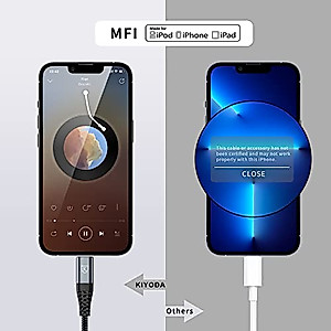 Lightning to 3.5mm iPhone AUX Cord 6FT [Apple MFi Certified] AUX to Lightning Cable Nylon Auxiliary Cord Compatible with iPhone 14 13 12 11 XS XR X 8 7 6 iPad iPod Car Stereo Headphone Speaker-Black