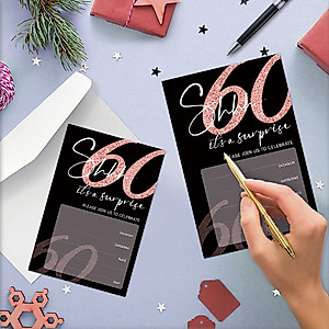 Cusrtyh 60th Birthday Party Invitations ，60th Anniversary Birthday party，Rose Gold Birthday Party，Surprise Party Invitations，Invites for Anniversaries，60th Birthdays，15 Cards With 15 Envelopes
