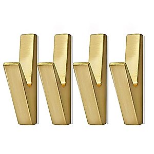 4 Packs Coat Hooks,Heavy Duty Wall Mounted Hooks for Single Hanging Towels Clothes,Metal Hooks for Closets Kitchen Bathroom,Hardware Robe Hooks for Scarf, Bag, Key,Hat (Gold)