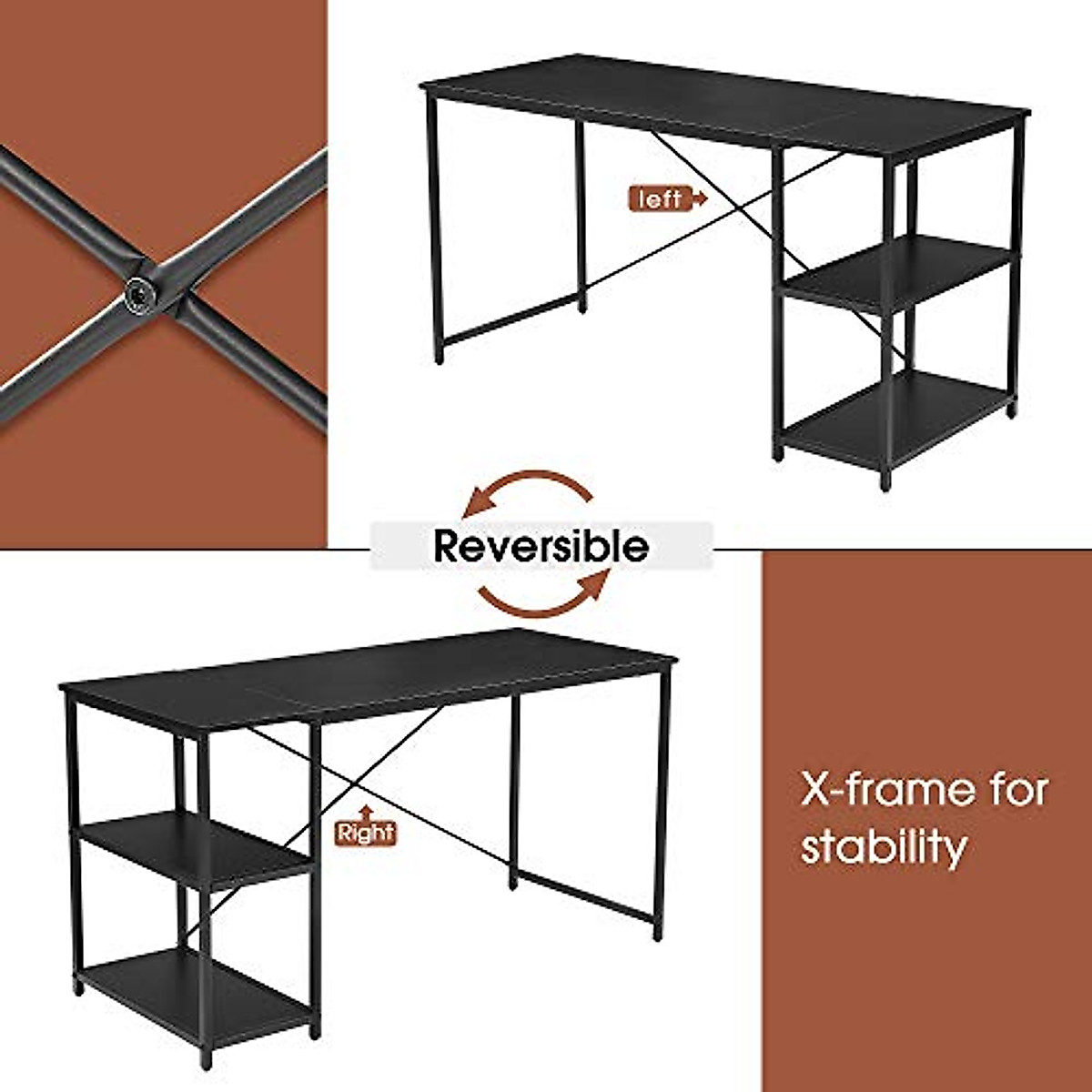 ivinta Computer Desk with Shelves, Office Desk for Living Room,Small Desk with Storage Space, Home Office Desks, Vanity Desk with Gold Legs PC Laptop Table (Black, 55")