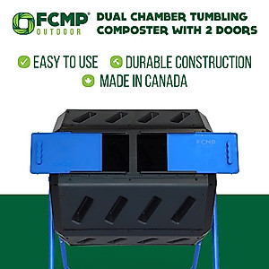 FCMP Outdoor IM4000-DD Dual Chamber Tumbling Composter with Double Doors (Blue) Canadian-Made, 100% Recycled Resin