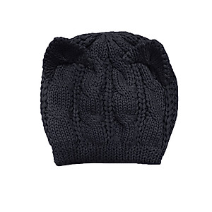 V28 Women Men Girls Boys Teens Cute Cat Ear Knit Cable Xmas Hat Cap Beanie Kittenear Black Medium