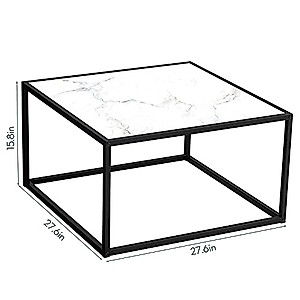 SAYGOER Marble Coffee Table Small Square Coffee Tables Simple Modern Center Table for Living Room Home Office 27.6 * 27.6 * 15.7, Easy Assembly, White Faux Marble