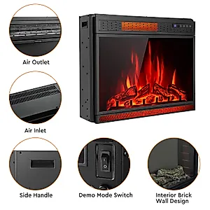 S AFSTAR 29 Inches Electric Fireplace Insert, 900/1350W Recessed Electric Fireplace w/ 3 Available Flame Colors & 4 Brightness, Touch Screen & Remote Control, Wall Mounted Electric Fireplace Heater